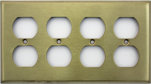 Stamped Satin Brass Four Gang Duplex Outlet Switch Plate