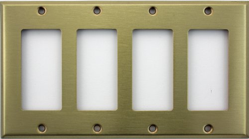 Stamped Satin Brass Four Gang GFI/Rocker Switch Plate