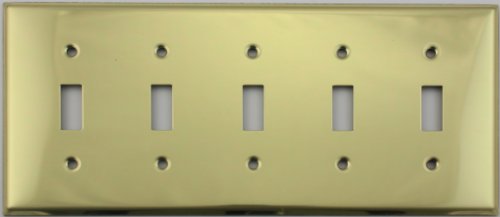 Stamped Polished Brass Five Gang Toggle Light Switch Wall Plate Stamped Polished Brass Five Gang Toggle Light Switch Wall Plate