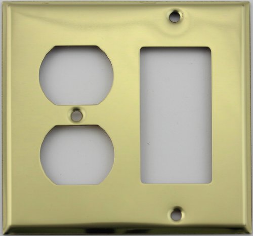 Stamped Polished Brass Two Gang Combo Switch Plate - One Duplex Outlet ...