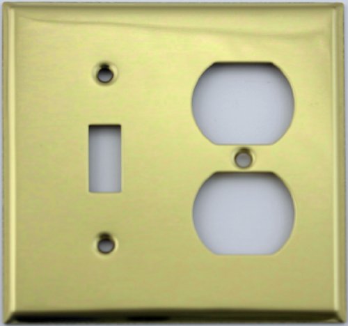 Stamped Polished Brass Two Gang Combo Switch Plate - One Toggle Switch ...