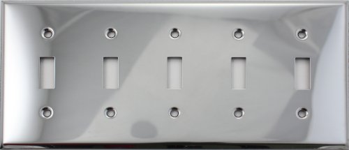 Stamped Polished Chrome Five Gang Toggle Light Switch Wall Plate