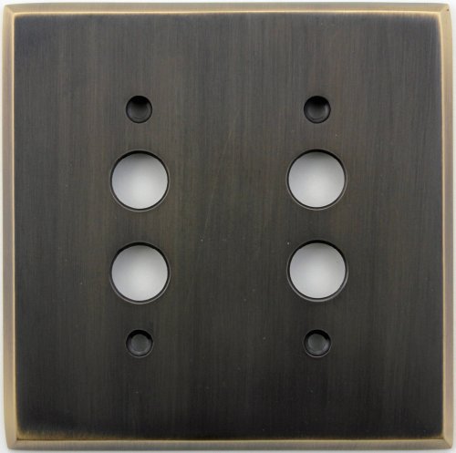Burnish Antique Brass Two Gang Push Button Switch Plate