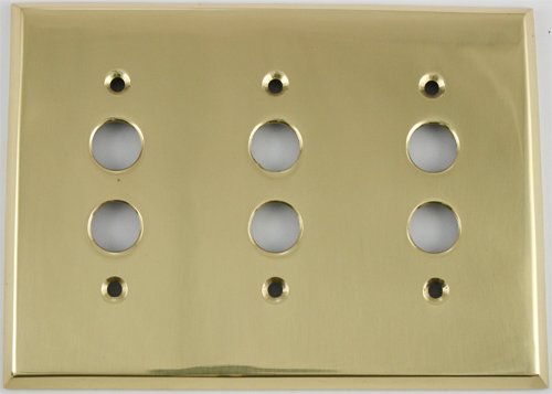 Forged Polished Brass Three Gang Push Button Light Switch Wall Plate