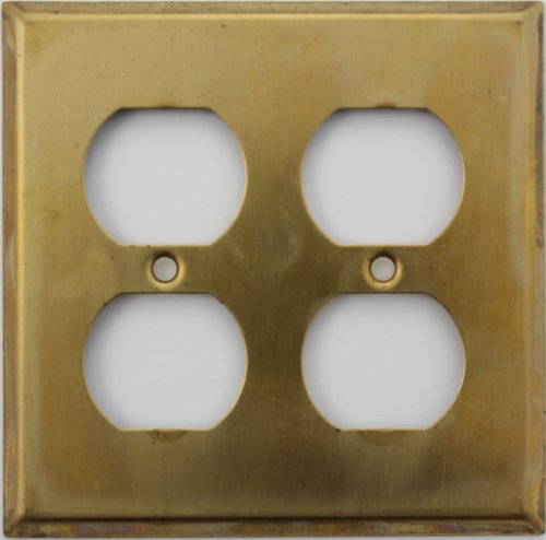 Stamped Raw Brass Two Gang Duplex Outlet Wall Plate