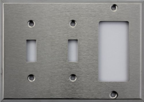 Stamped Satin Stainless Steel Three Gang Combo Wall Plate - Two Toggle ...