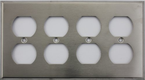 Stamped Satin Stainless Steel Four Gang Duplex Outlet Wall Plate