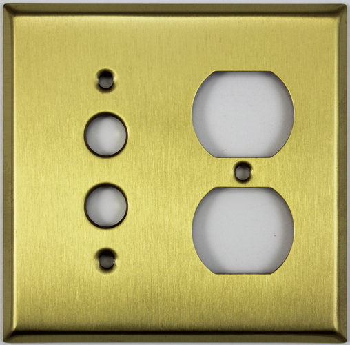 Stamped Satin Brass Two Gang Combo Switch Plate - One Push Button ...