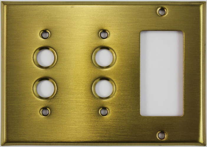 Stamped Satin Brass Three Gang Combo Switch Plate - Two Push Button ...