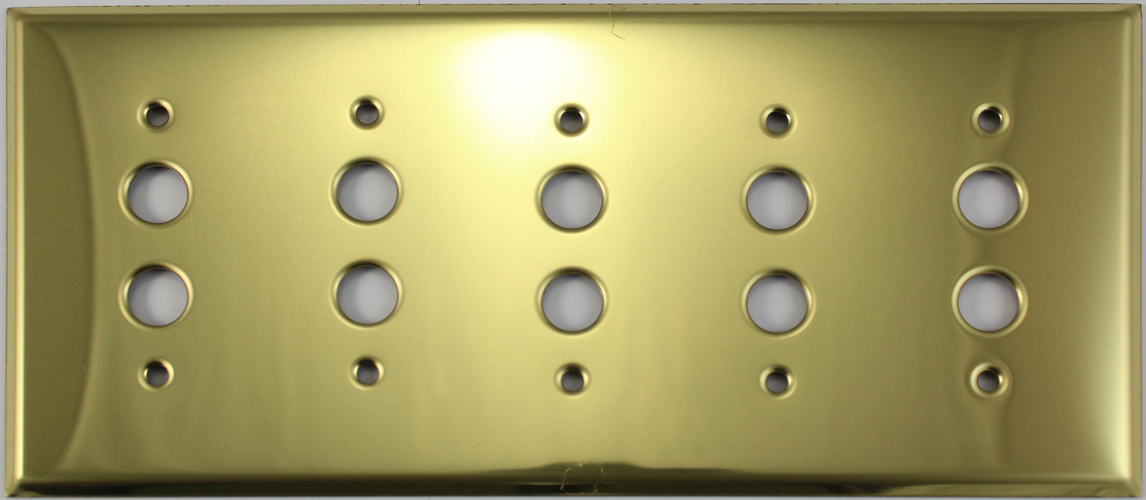 Stamped Polished Brass Five Gang Push Button Light Switch Wall Plate
