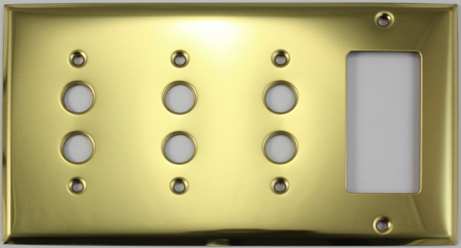 Stamped Polished Brass Four Gang Combo Switch Plate - Three Push Button ...
