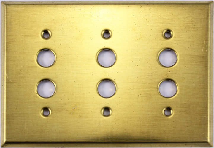 Stamped Raw Brass Three Gang Push Button Light Switch Wall Plate