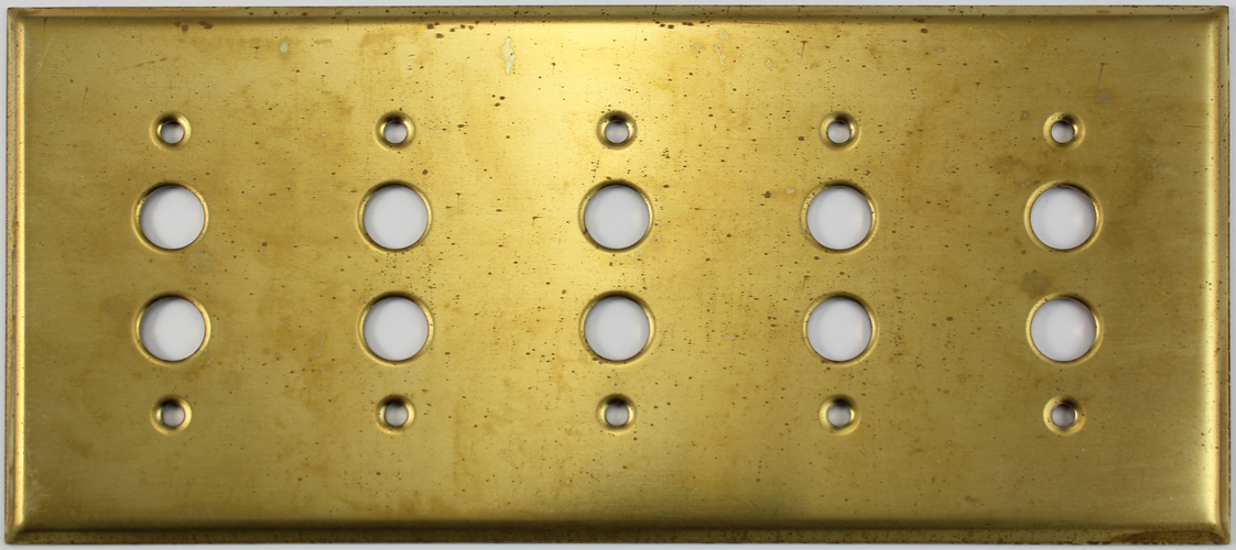 Stamped Raw Brass Five Gang Push Button Light Switch Wall Plate