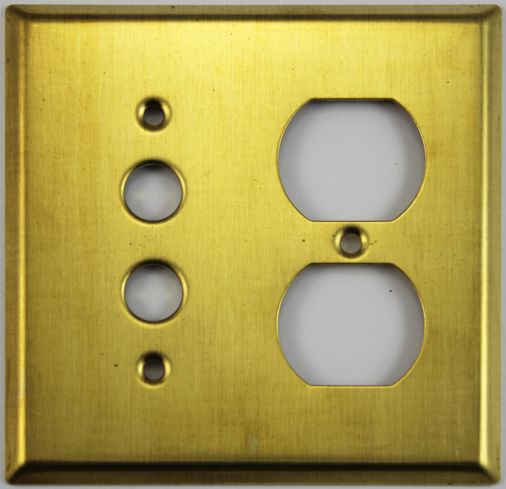 Stamped Raw Brass Two Gang Combo Wall Plate - One Push Button Light ...