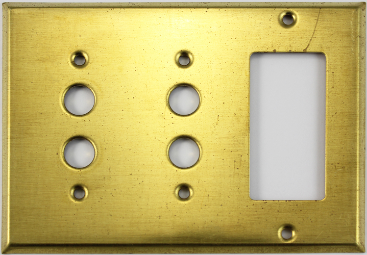 Stamped Raw Brass Three Gang Combo Wall Plate - Two Push Button Light ...