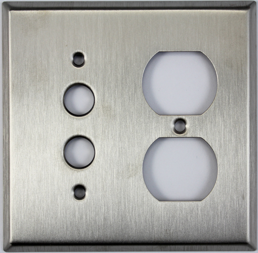 Stamped Satin Stainless Steel Two Gang Combo Wall Plate - One Push ...