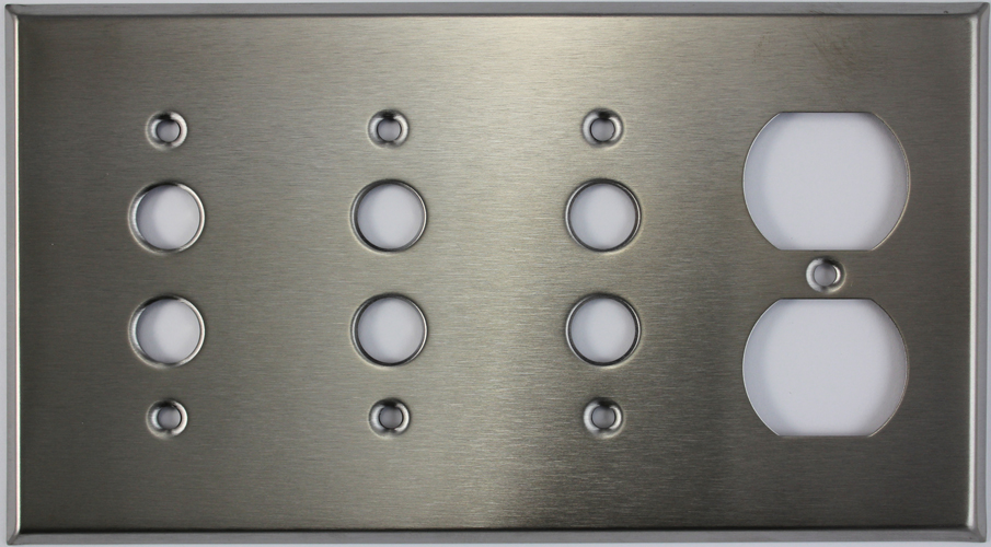 Stamped Satin Stainless Steel Four Gang Combo Wall Plate - Three Push ...
